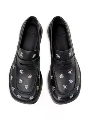 Camper Floral Embroidered Loafers - Black