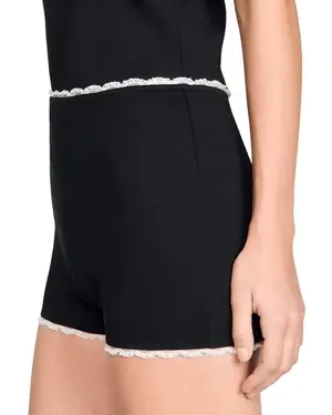 Sandro Bead Embroidered Ribbed Shorts