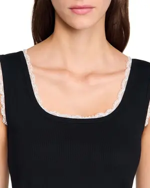 Sandro Bead Embroidered Ribbed Top