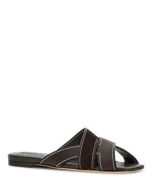 TOD'S Leather & Suede Slide Sandals - Dark Brown