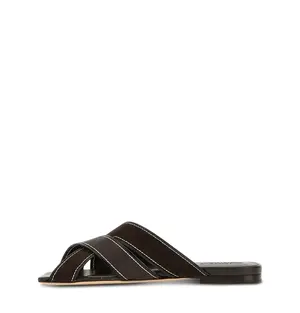 TOD'S Leather & Suede Slide Sandals - Dark Brown