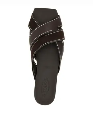 TOD'S Leather & Suede Slide Sandals - Dark Brown