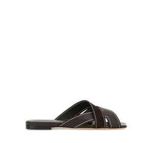 TOD'S Leather & Suede Slide Sandals - Dark Brown