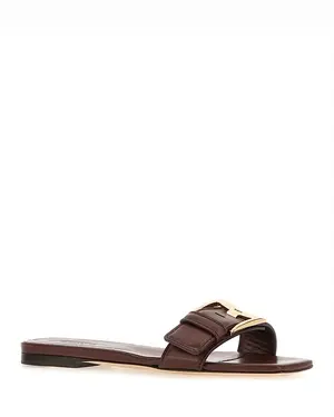 TOD'S Leather Slide Sandals - Dark Brown