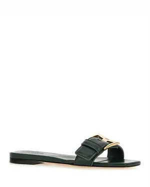 TOD'S Leather Slide Sandals - Dark Green