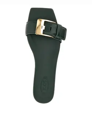 TOD'S Leather Slide Sandals - Dark Green