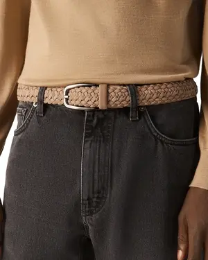 Zegna Braided Nubuck Belt - Beige