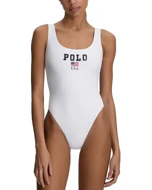 Polo Ralph Lauren Scoop Tank One Piece Swimsuit - White