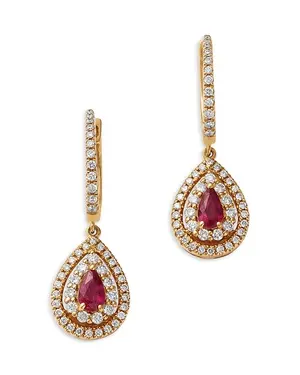 Bloomingdale'S Ruby And Diamond Dangle Hoop Earrings - Gold