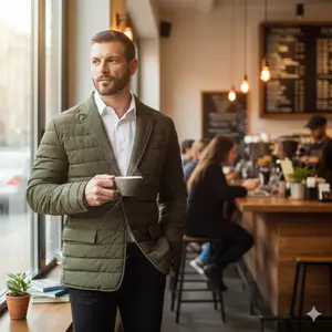 Perry Ellis Tech Stretch Quilted Blazer Jacket - Olive