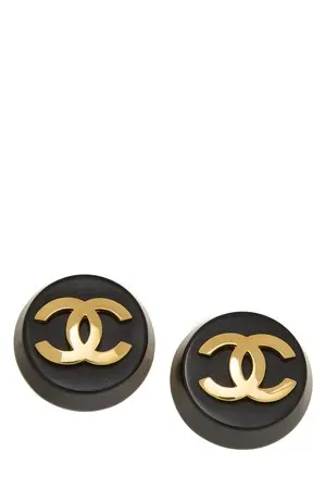Chanel Round Earrings With 'cc' Accent - Black