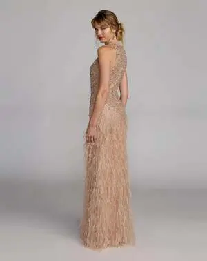 MAC DUGGAL COLLECTION Embellished Lace Sleeveless Feather Gown