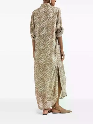 Brunello Cucinelli Chevron Print Silk Midi Shirt Dress - Neutrals