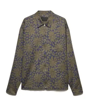 Prada Printed Cotton Blend Zipper Shirt - Blue/forest