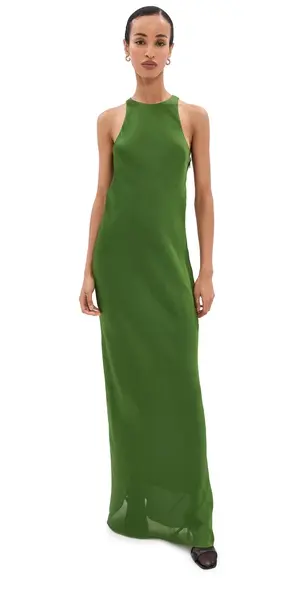 Tibi Matte Satin Plisse Maxi Bias Dress