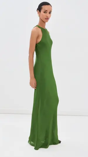 Tibi Matte Satin Plisse Maxi Bias Dress