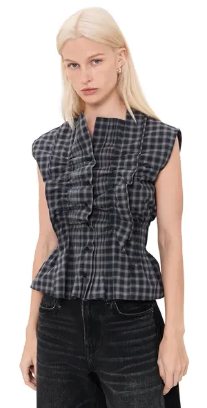 MSGM Plaid Blouse - Anthracite Grey
