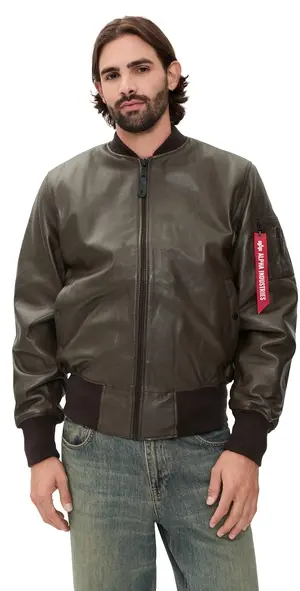 Alpha Industries Leather Ma-1 Heritage Fit Flight Jacket