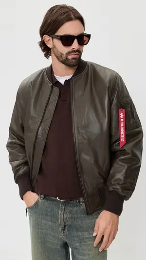 Alpha Industries Leather Ma-1 Heritage Fit Flight Jacket
