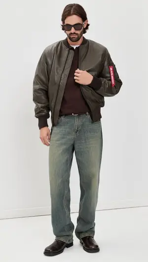 Alpha Industries Leather Ma-1 Heritage Fit Flight Jacket
