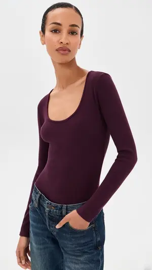 L'Agence Elara Scoop Neck Thong Bodysuit - Deep Sangria