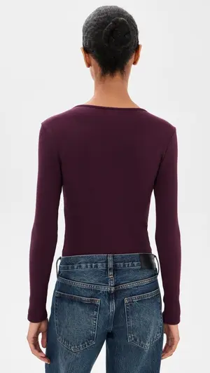 L'Agence Elara Scoop Neck Thong Bodysuit - Deep Sangria