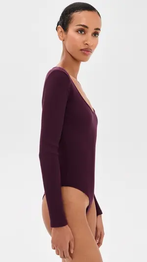 L'Agence Elara Scoop Neck Thong Bodysuit - Deep Sangria