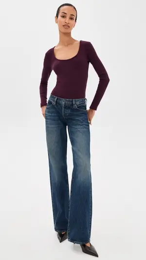 L'Agence Elara Scoop Neck Thong Bodysuit - Deep Sangria