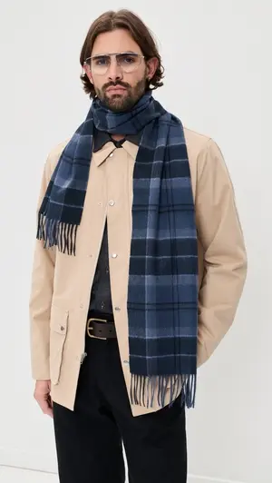 Barbour Mineral Tartan Wool Cashmere Scarf - Midnight Loch