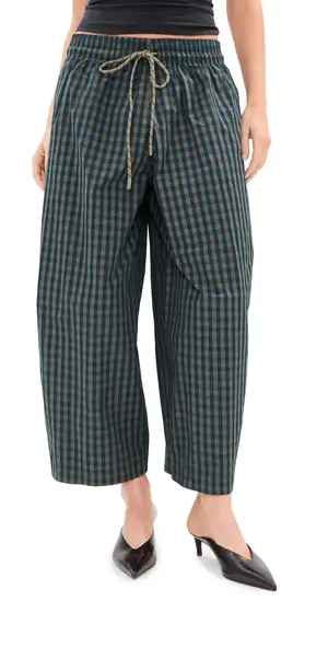 LE BOP Marcella Barrel Pants - Brown/blue Gingham