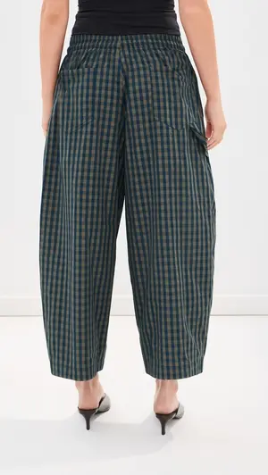 LE BOP Marcella Barrel Pants - Brown/blue Gingham