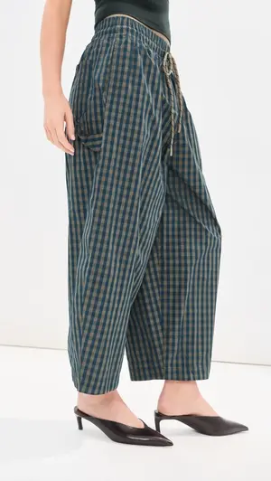 LE BOP Marcella Barrel Pants - Brown/blue Gingham