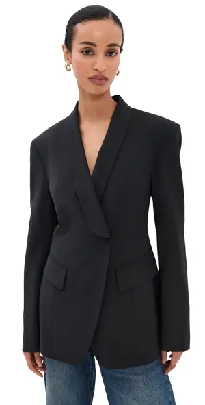 Tibi Recycled Tropical Wool Tuxedo Zip Blazer - Black