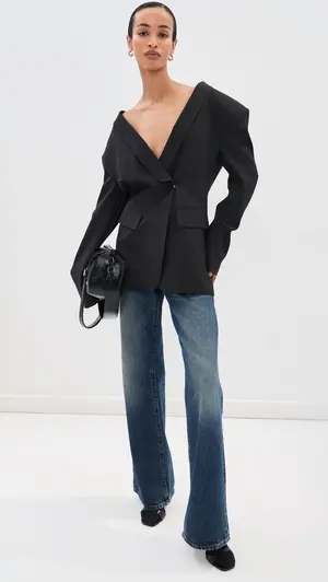 Tibi Recycled Tropical Wool Tuxedo Zip Blazer