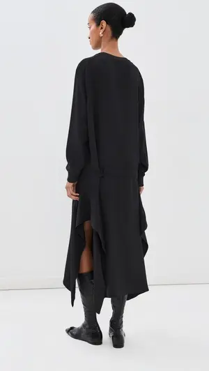 Tibi 4 Ply Silk Long Sleeve Dress With Ruffle