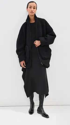 Tibi Cozy Fleece Cubic Zipup Bomber Jacket