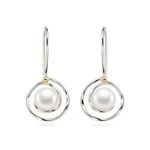 ISLA SILVER Organic Sterling Silver Freshwater Pearl Spiral Drop Earrings - White