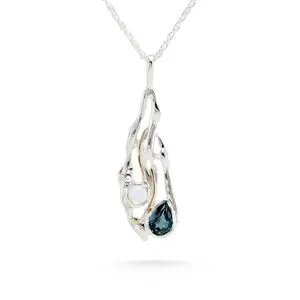 ISLA SILVER London Blue Topaz, Moonstone & Diamond Sterling Silver Pendant - Blue/silver