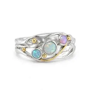 ISLA SILVER Three Fire Opal Sterling Silver Ring With Gold Accents