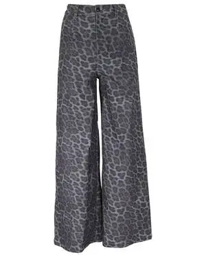 LORDS OF HARLECH Poppy Leopard Smoke Velvet High-rise Pant - Grey