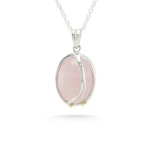 ISLA SILVER Oval Rose Quartz & Sterling Silver Pendant - Pink/silver