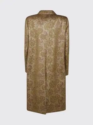 Dries Van Noten Single-breasted Lurex Jacquard Long Coat With Peak Lapels - Yellow