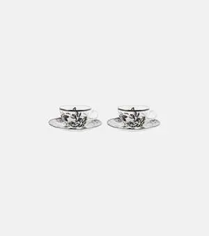 Gucci Herbarium Set Of 2 Teacups And Saucers - White