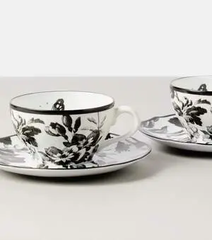 Gucci Herbarium Set Of 2 Teacups And Saucers