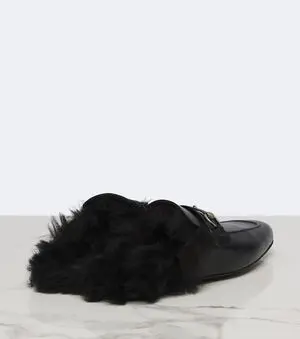 Gucci Larindo Horsebit Shearling-lined Leather Mules