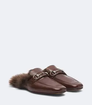 Gucci Casanova Shearling-lined Leather Mules - Brown