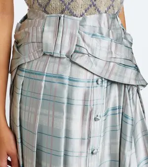 Acne Studios Bow-detail Checked Silk Satin Midi Skirt