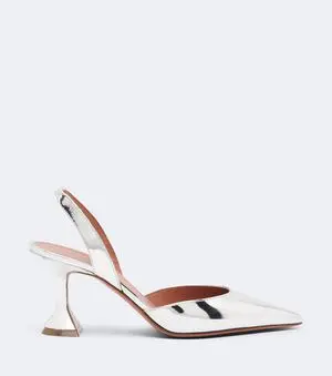 Amina Muaddi Holli Mirrored Leather Slingback Pumps