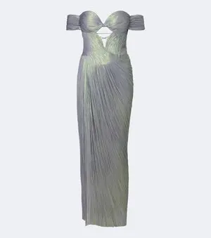 MARIA LUCIA HOHAN Edena Pleated Off-shoulder Silk Bustier Gown - Multicoloured