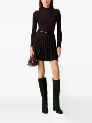 Maje High-neck Short Skater Dress - Brown